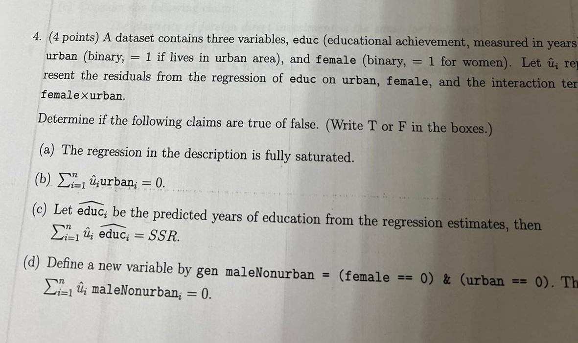 Solved = 4. (4 points) A dataset contains three variables, | Chegg.com