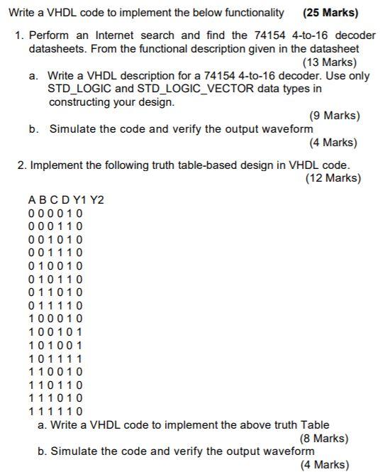 Write a VHDL code to implement the below | Chegg.com