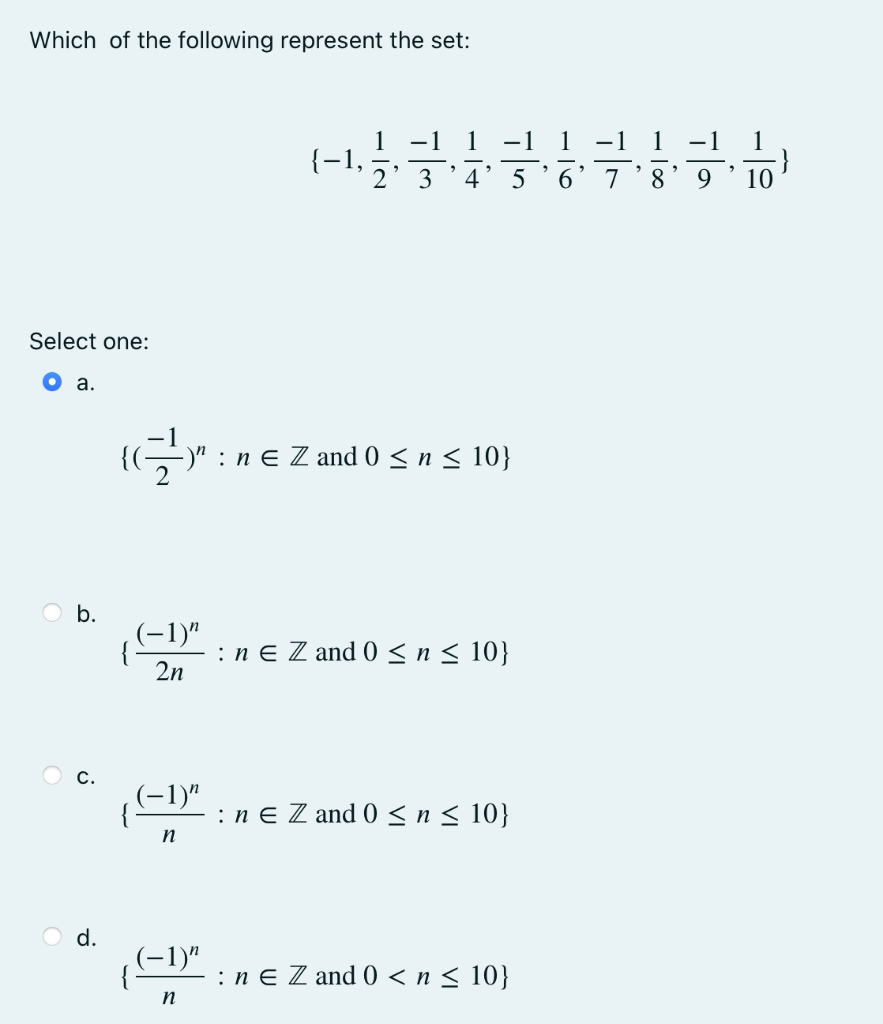 Solved Which of the following represent the set: 1 -1 -1 1 4 | Chegg.com