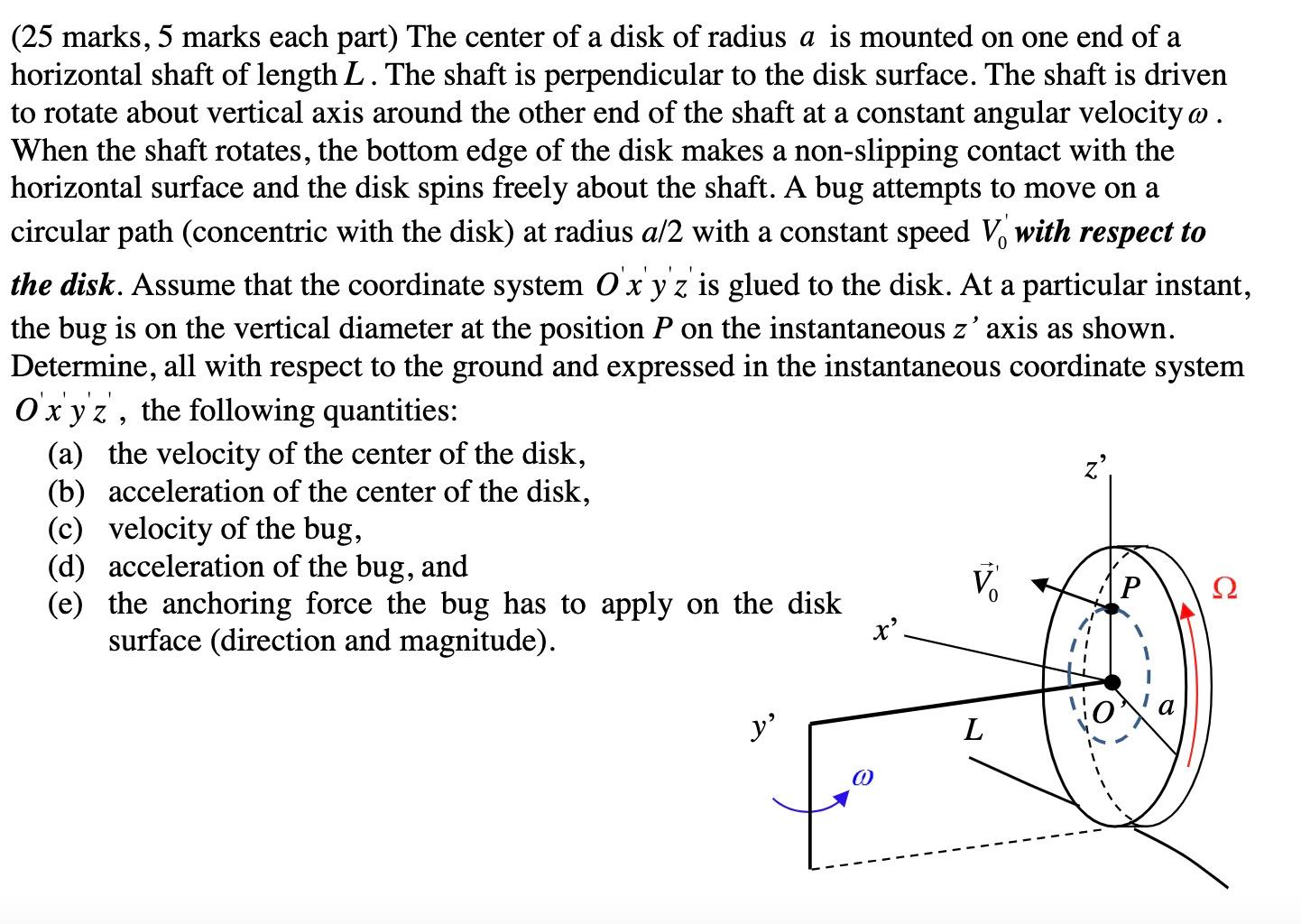 Solved ( 25 marks, 5 marks each part) The center of a disk | Chegg.com