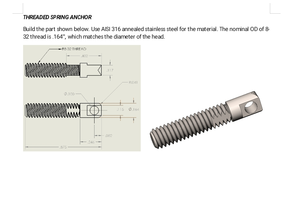 Solved THREADED SPRING ANCHOR Build the part shown below. | Chegg.com