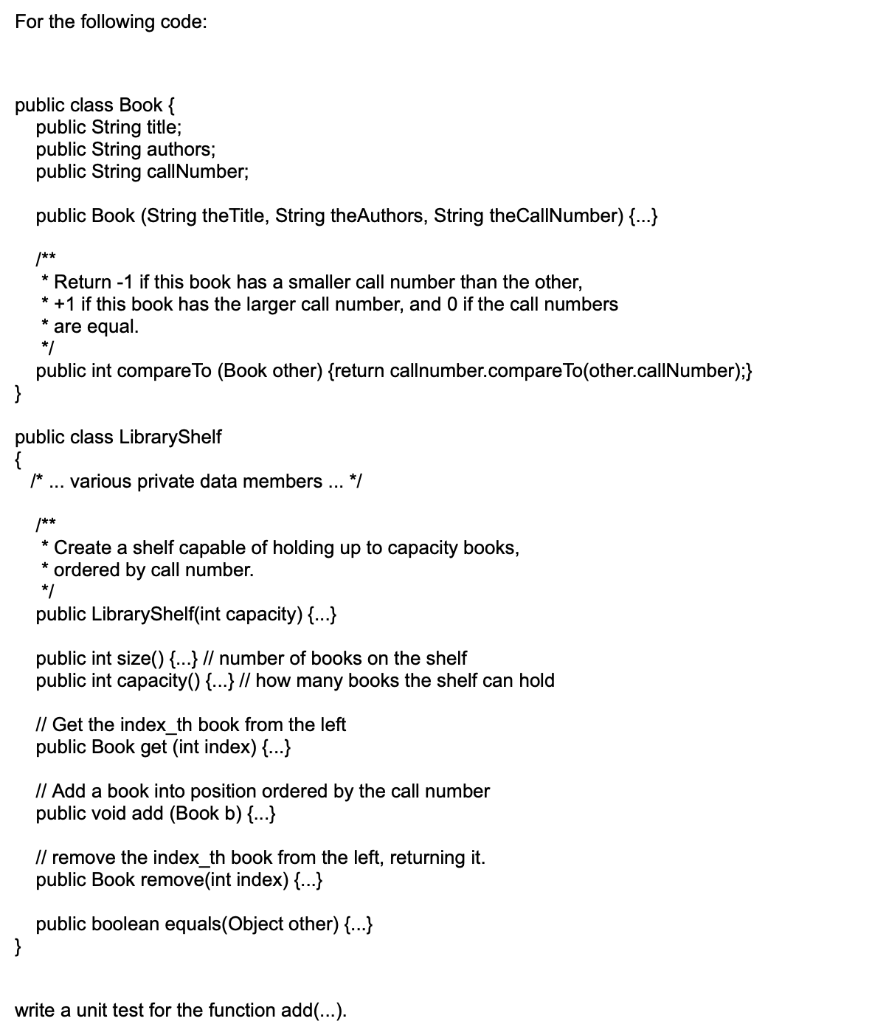 Solved For the following code: public class Book { public | Chegg.com