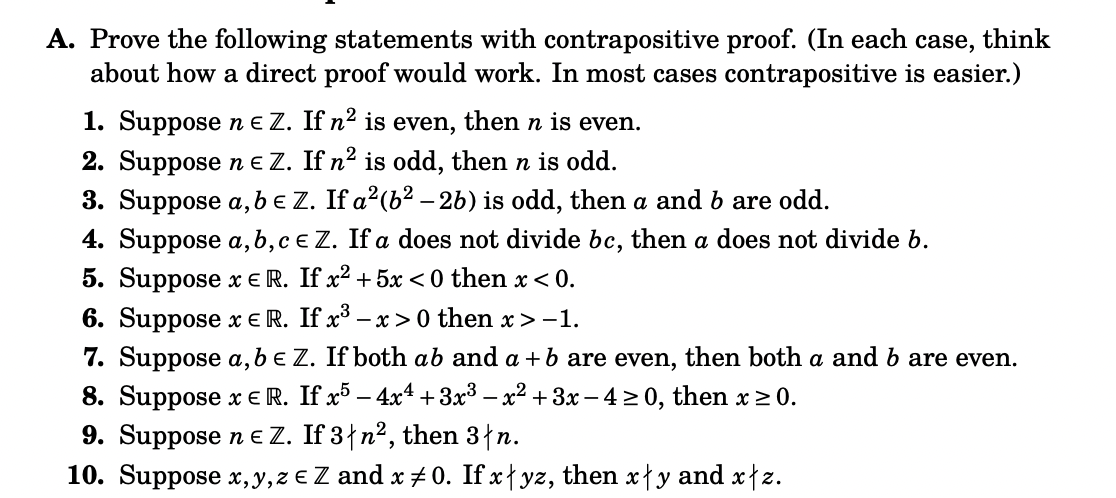 Solved A. Prove the following statements with contrapositive | Chegg.com