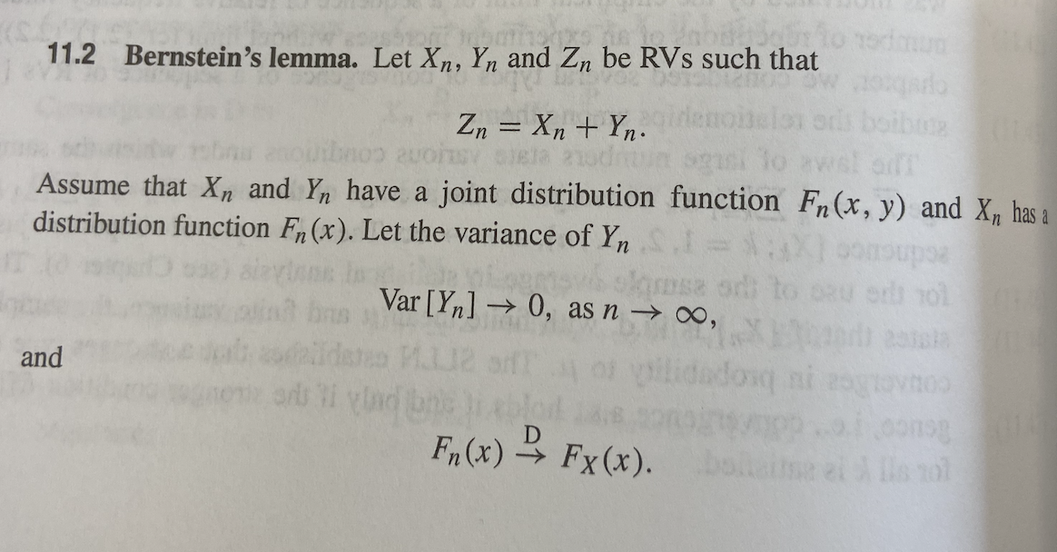 Solved 11.2 Bernstein's lemma. Let Xn, Yn and Zn be RVs such | Chegg.com