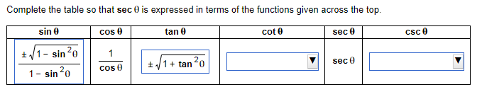 Solved Complete the table so that sec 0 is expressed in | Chegg.com