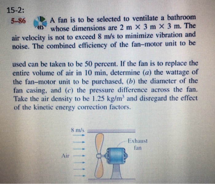 Solved A fan is to be selected to ventilate a bathroom whose | Chegg.com