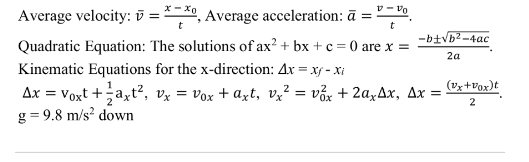 Solved Average velocity: vˉ=tx−x0, Average acceleration: | Chegg.com