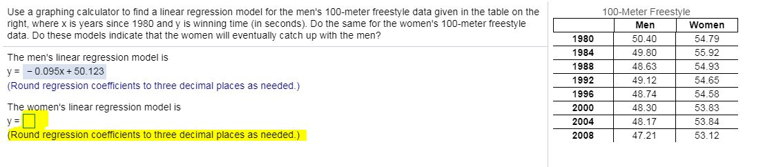 Solved Use a graphing calculator to find a linear regression | Chegg.com