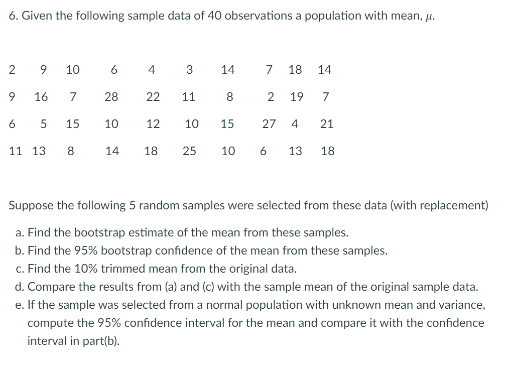 Solved Given the following sample data of 40 observations a | Chegg.com