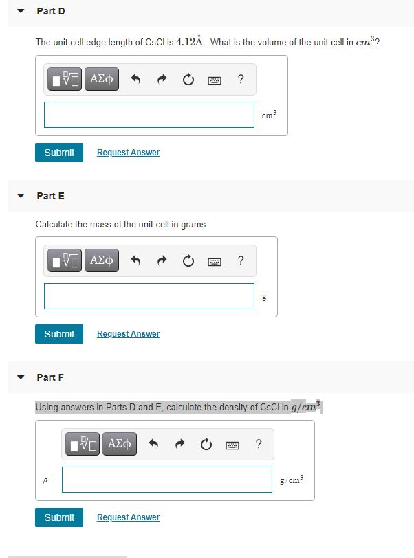 Solved Part D The unit cell edge length of CsCl is 4.128. | Chegg.com
