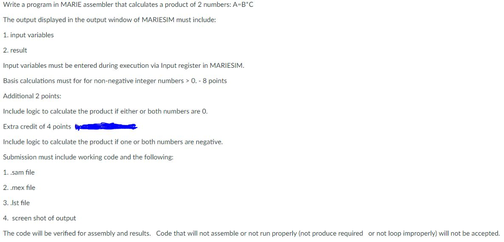 Solved Write A Program In Marie Assembler That Calculates A 5181