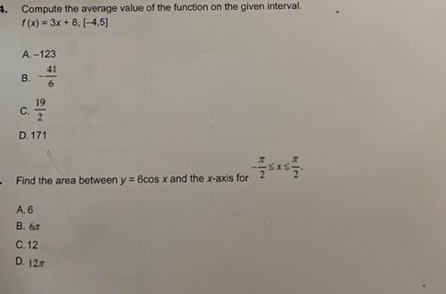 Solved 4. Compute the average value of the function on the | Chegg.com