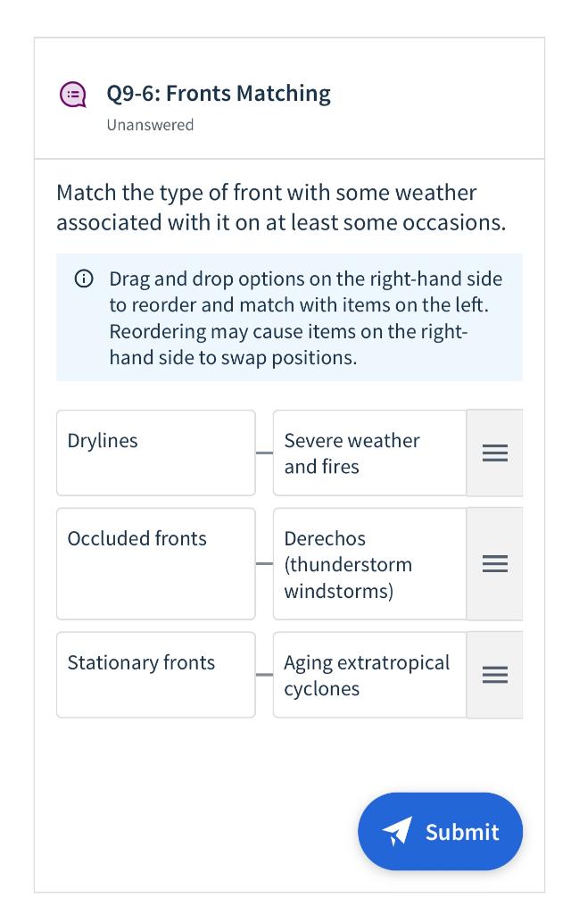 Solved Q9-6: Fronts Matching Unanswered Match the type of | Chegg.com