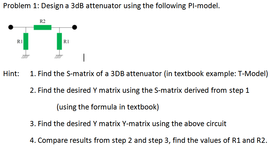 Solved Problem 1: Design a 3dB attenuator using the | Chegg.com