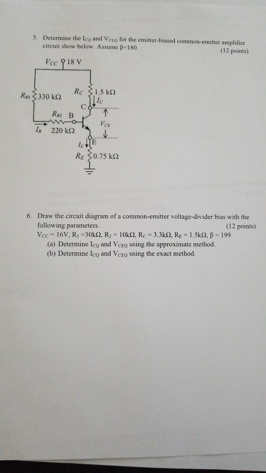 Solved 5. Determine the Ico and Vceo for the emitter-biased | Chegg.com