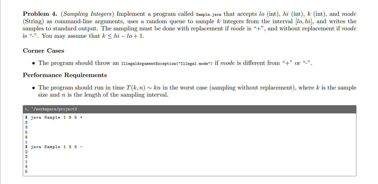 Solved Problem 4. (Sampling Integers) Implement a program | Chegg.com