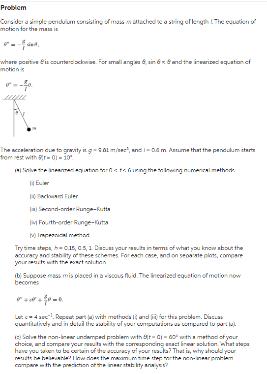 Solved Consider a simple pendulum consisting of mass m | Chegg.com