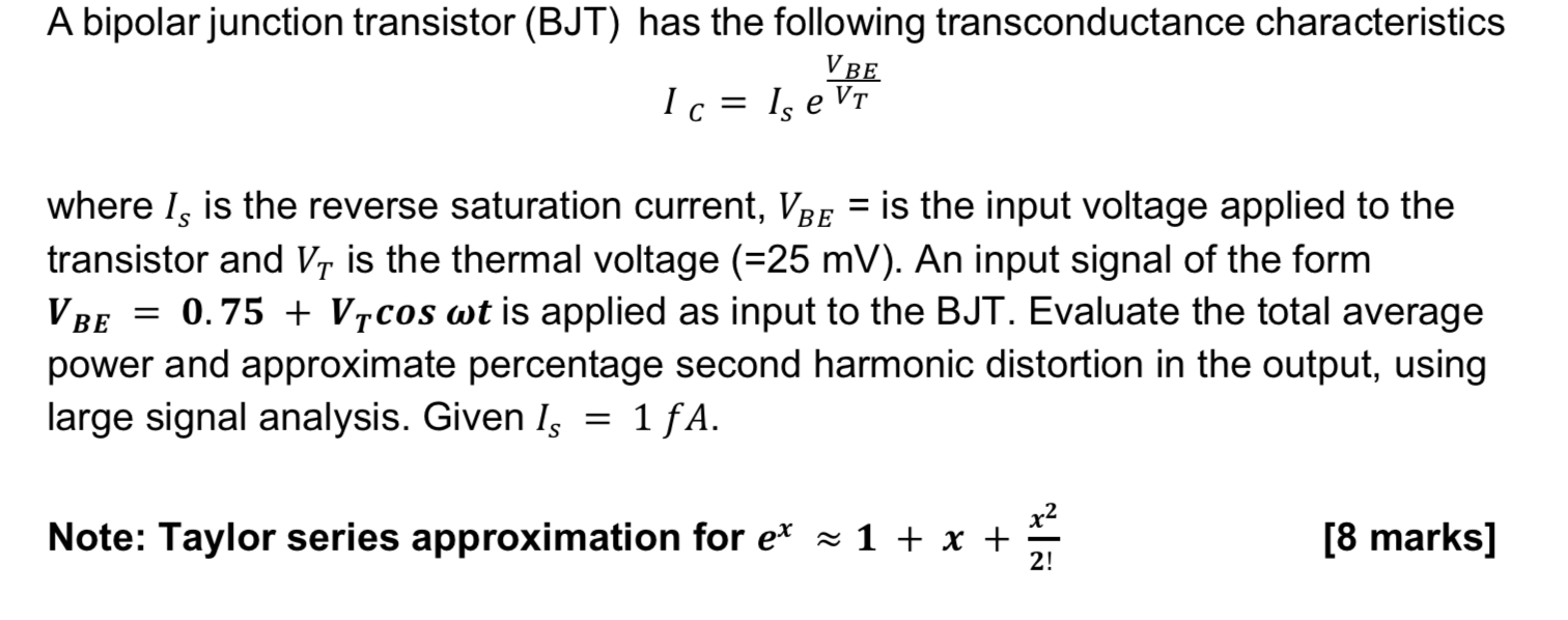 Solved A bipolar junction transistor (BJT) has the following | Chegg.com
