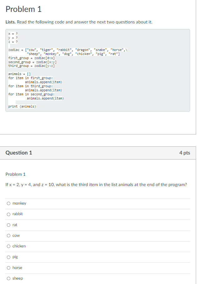 Solved Problem 1 Lists. Read the following code and answer | Chegg.com