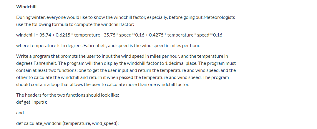 Solved Windchill During winter, everyone would like to know | Chegg.com
