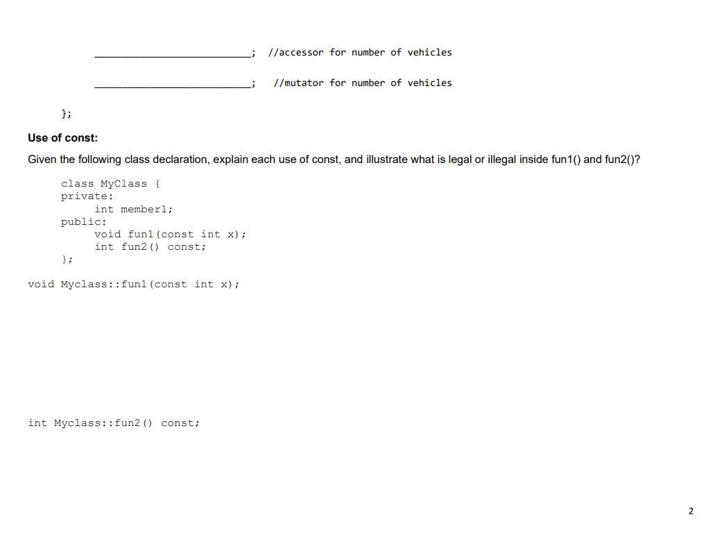 Solved Accessor and Mutators: 1. Create a garage class that | Chegg.com