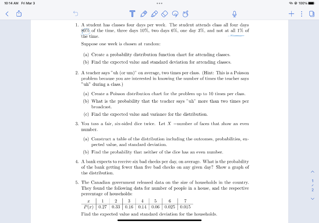 Solved 1. A student has classes four days per week. The | Chegg.com