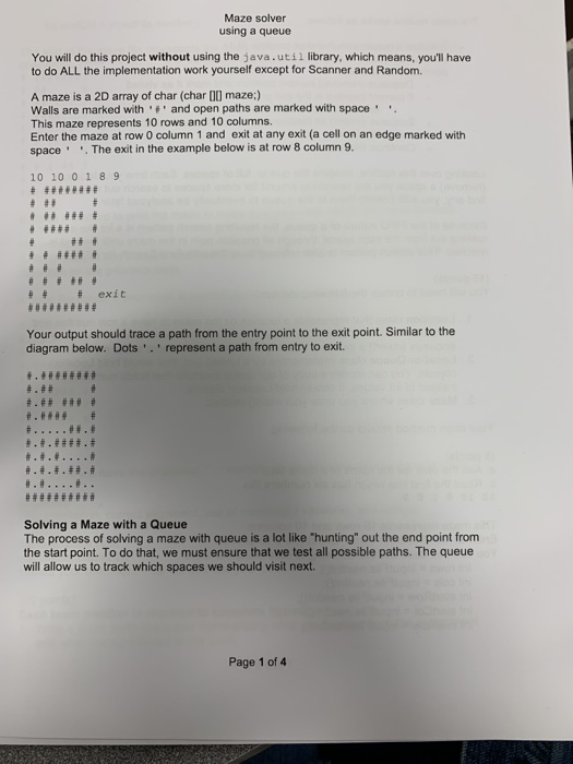 Maze solver using a queue You will do this project | Chegg.com