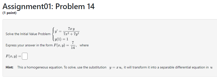 Solved Assignment01: Problem 14 (1 point) Solve the Initial | Chegg.com