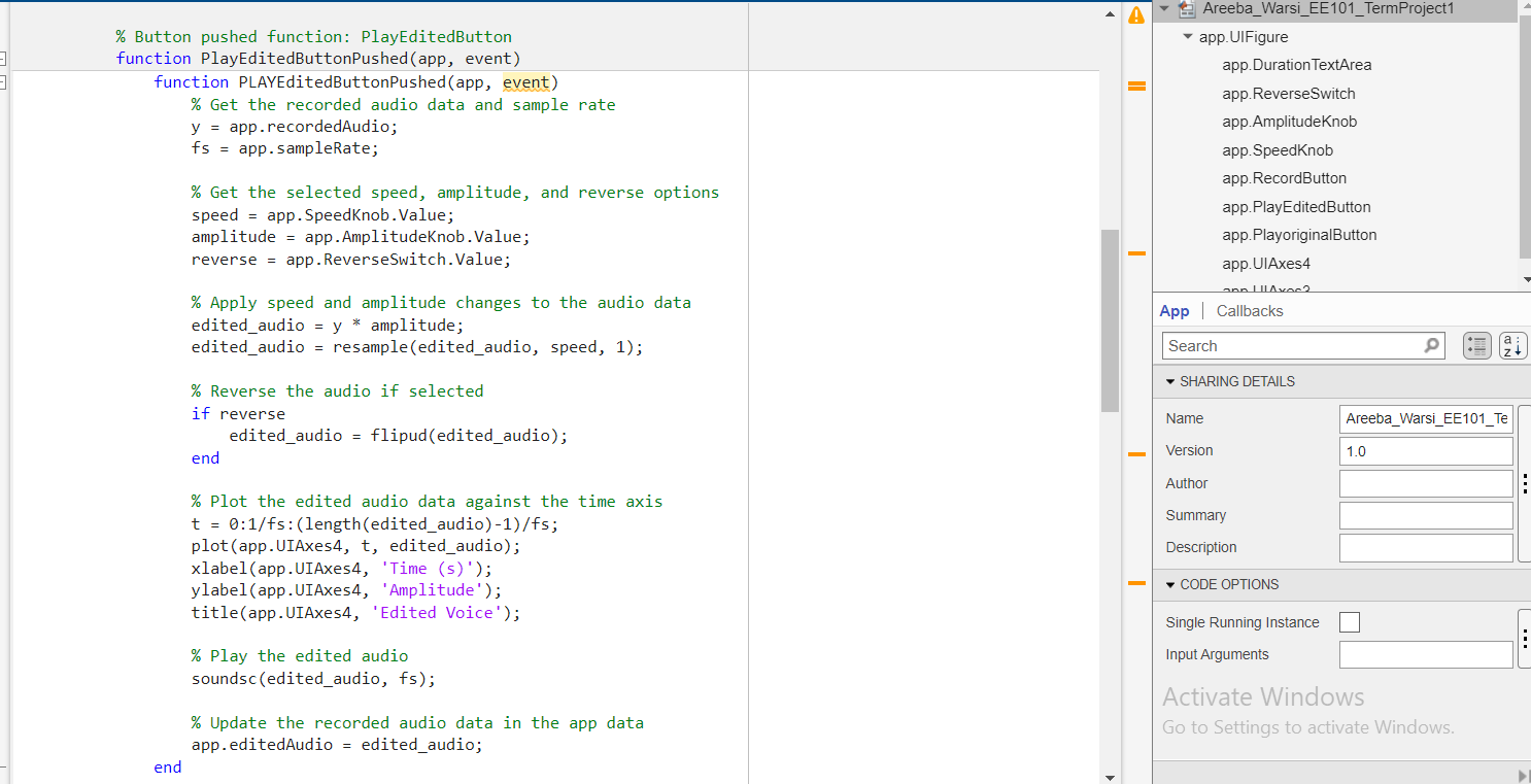 Solved Matlab App Original Record Duration Play Original
