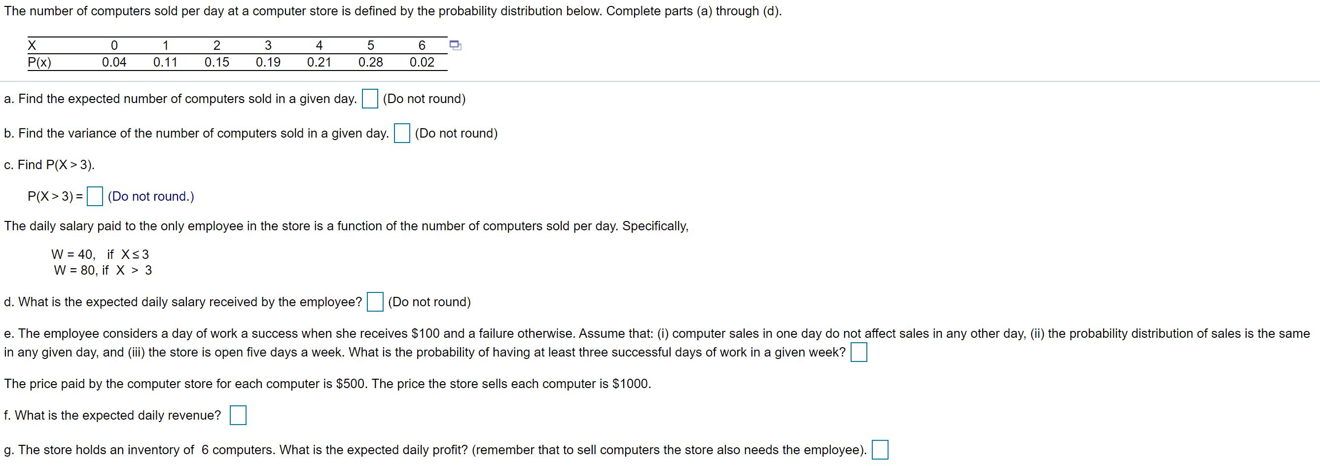 Solved The number of computers sold per day at a computer | Chegg.com