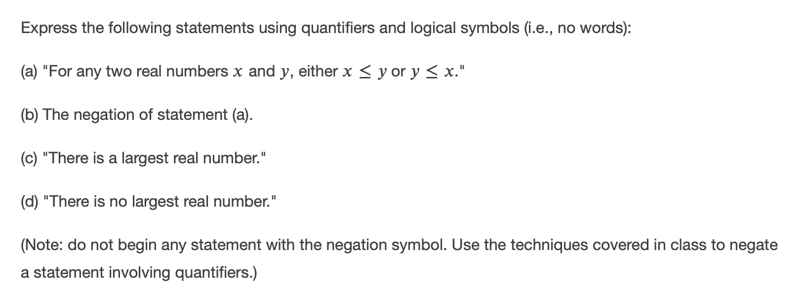 Solved Express the following statements using quantifiers | Chegg.com