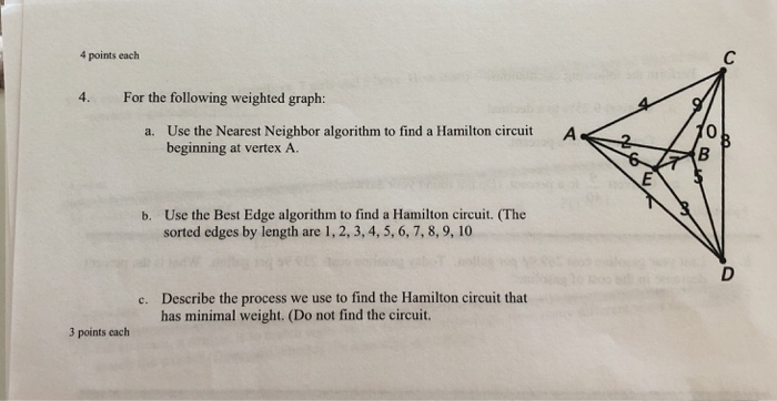 Solved 4 points each 4. For the following weighted graph: 0 | Chegg.com