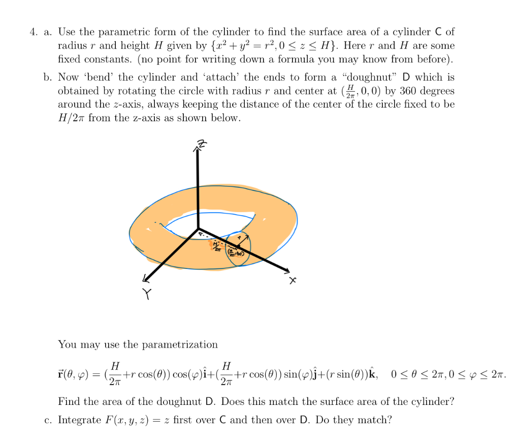 Solved 4 A Use The Parametric Form Of The Cylinder To Find