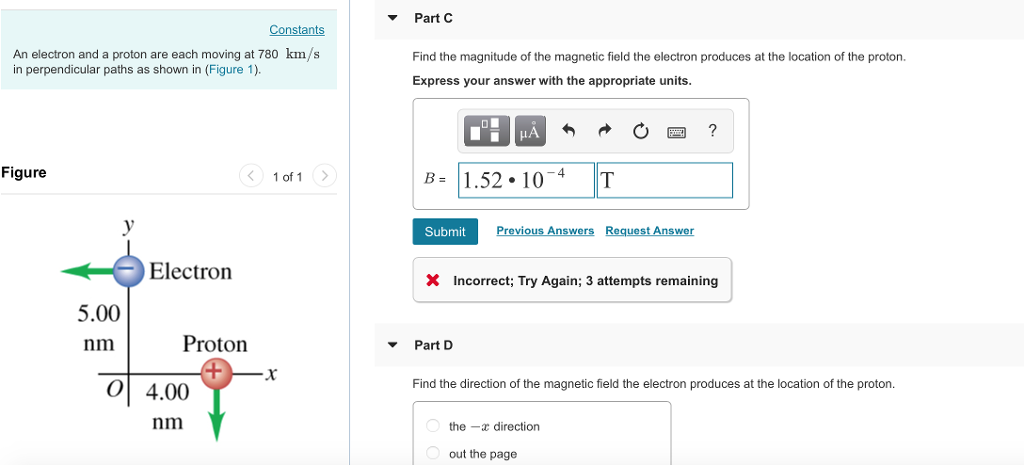 Solved Part C Constants An electron and a proton are each | Chegg.com