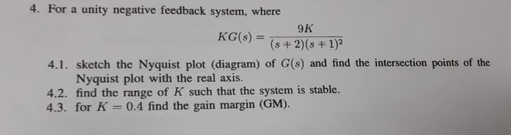Solved 4. For a unity negative feedback system, where 9K | Chegg.com
