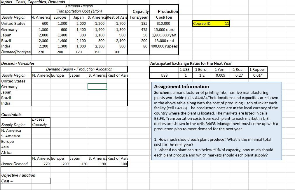 Solved Please show in Excel using solver. Sunchem, a | Chegg.com