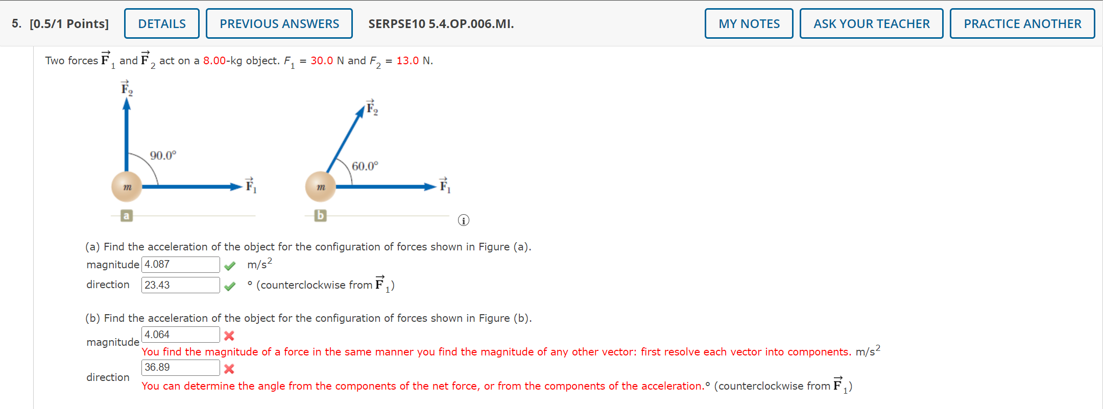 Solved Two Forces F With Arrow1 And F With Arrow2 Act On A