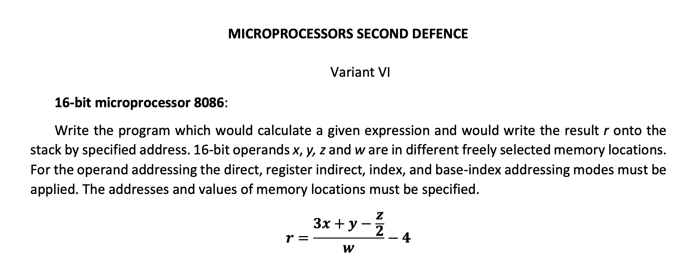 MICROPROCESSORS SECOND DEFENCE Variant VI 16-bit | Chegg.com