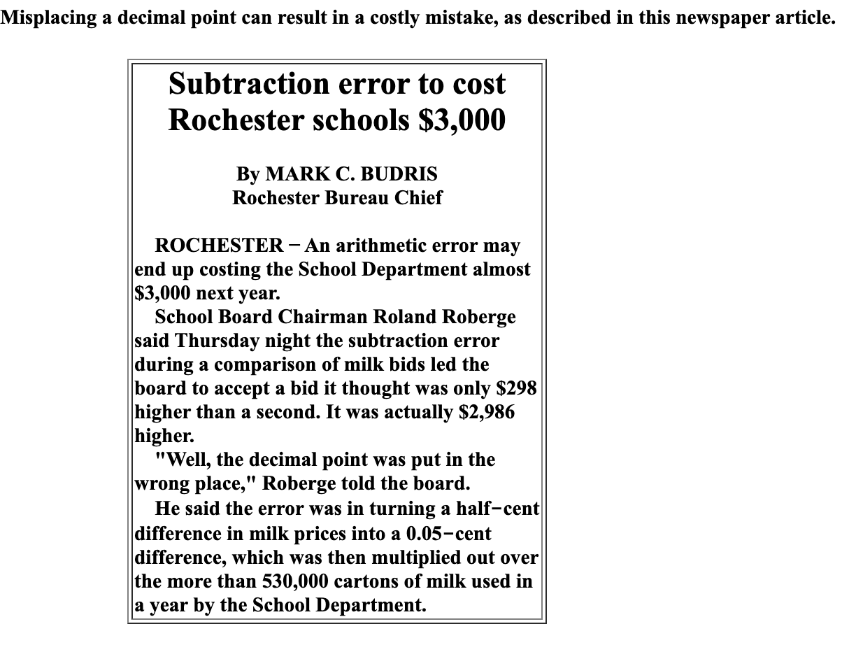 Solved Misplacing a decimal point can result in a costly | Chegg.com