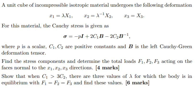 A unit cube of incompressible isotropic material | Chegg.com