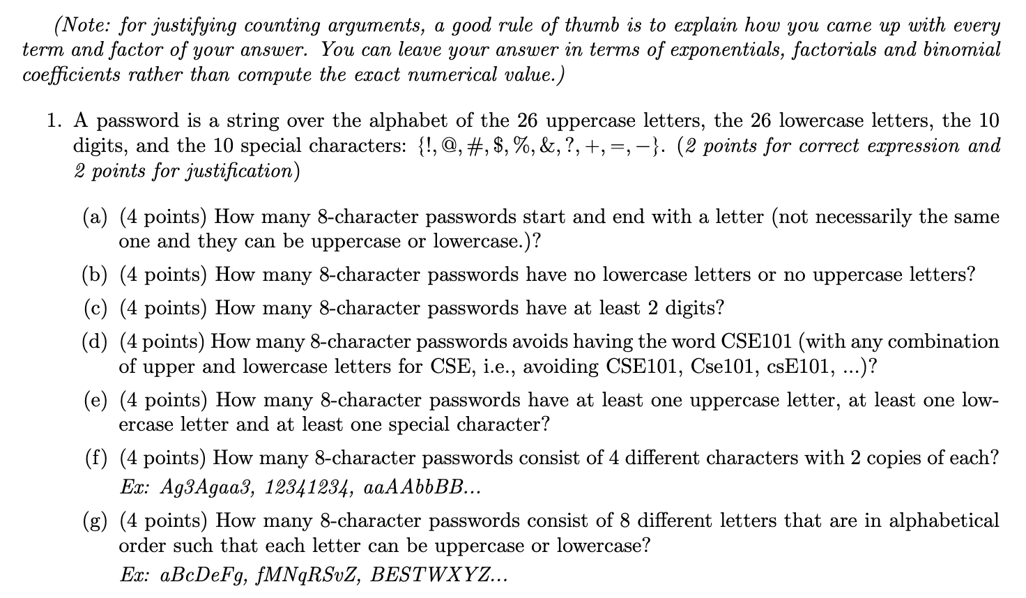 Solved (Note: for justifying counting arguments, a good rule | Chegg.com
