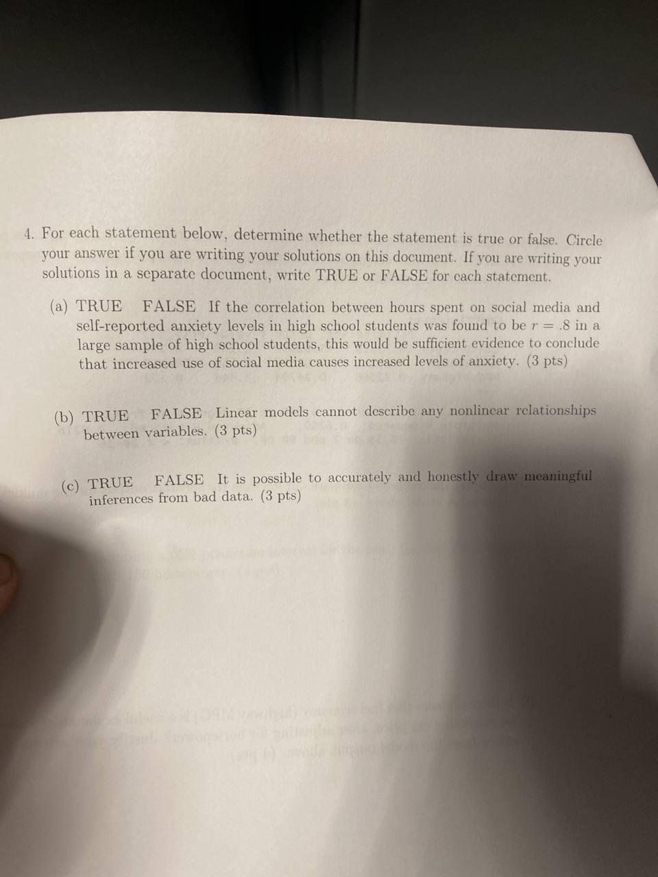Solved 4. For each statement below, determine whether the | Chegg.com