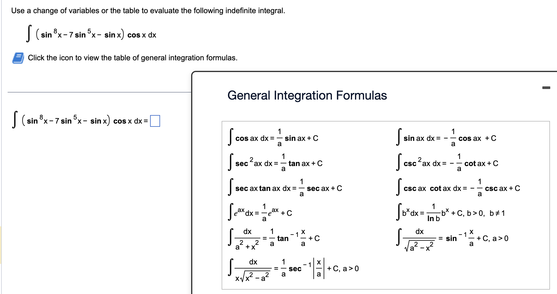 Solved Use a change of variables or the table to evaluate | Chegg.com