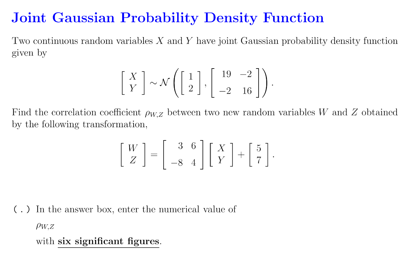 Solved Joint Gaussian Probability Density Function Two | Chegg.com