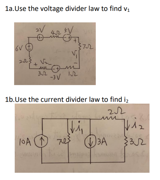 Solved 1a.Use the voltage divider law to find v1 402 SV ++ | Chegg.com
