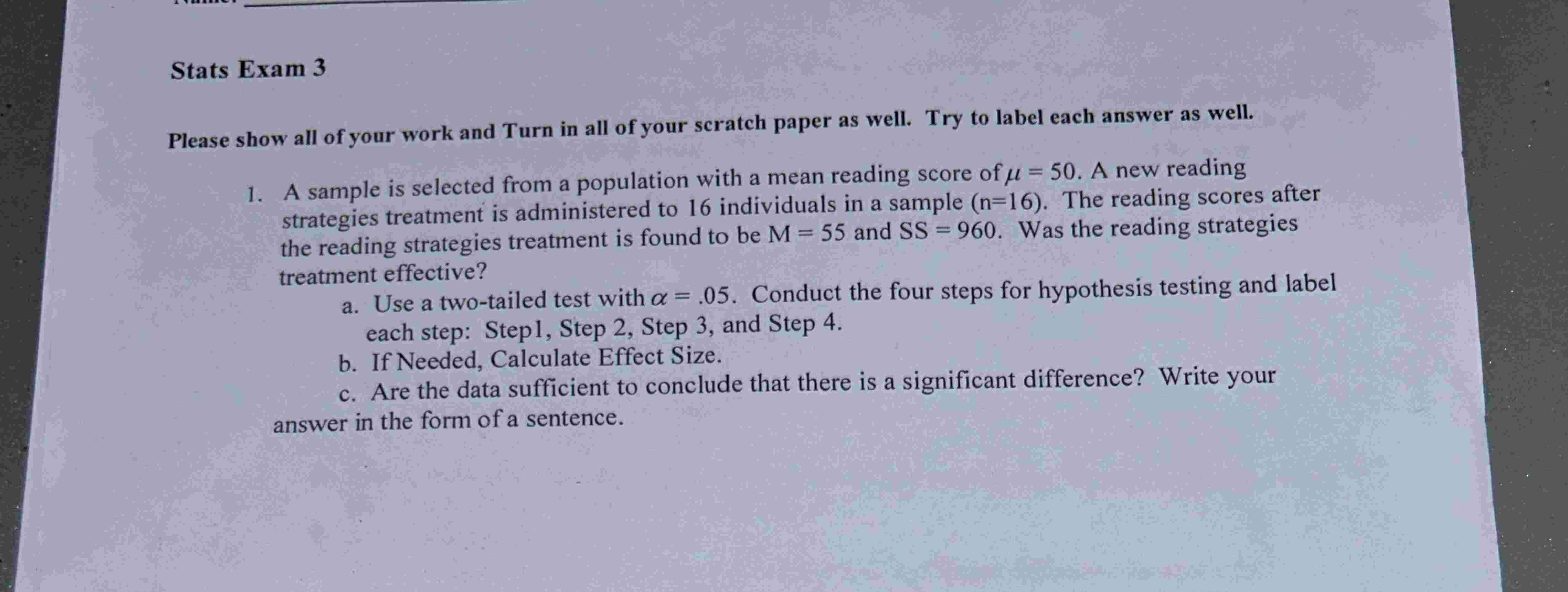 Solved Stats Exam 3Please show all of your work and Turn in | Chegg.com