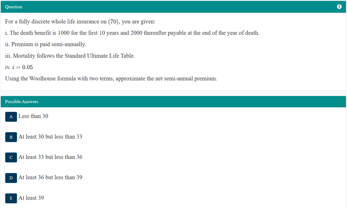 Solved For a fully discrete whole life insurance on (70), | Chegg.com