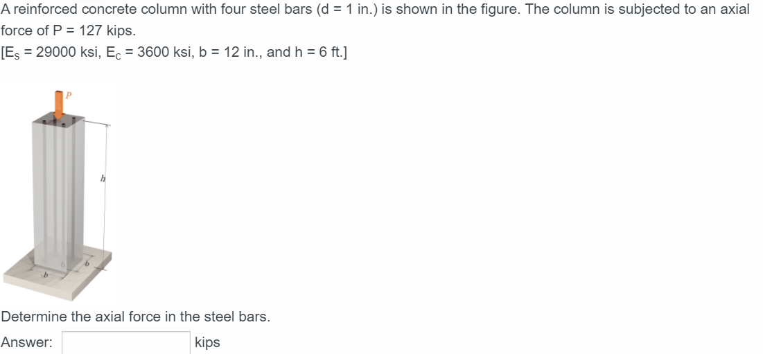 Solved A reinforced concrete column with four steel bars (d | Chegg.com