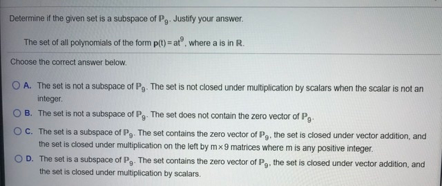 Solved Determine if the given set is a subspace of Pg. | Chegg.com