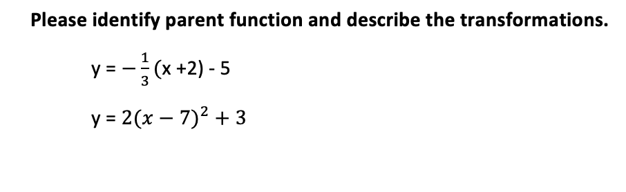 Solved Please identify parent function and describe the | Chegg.com